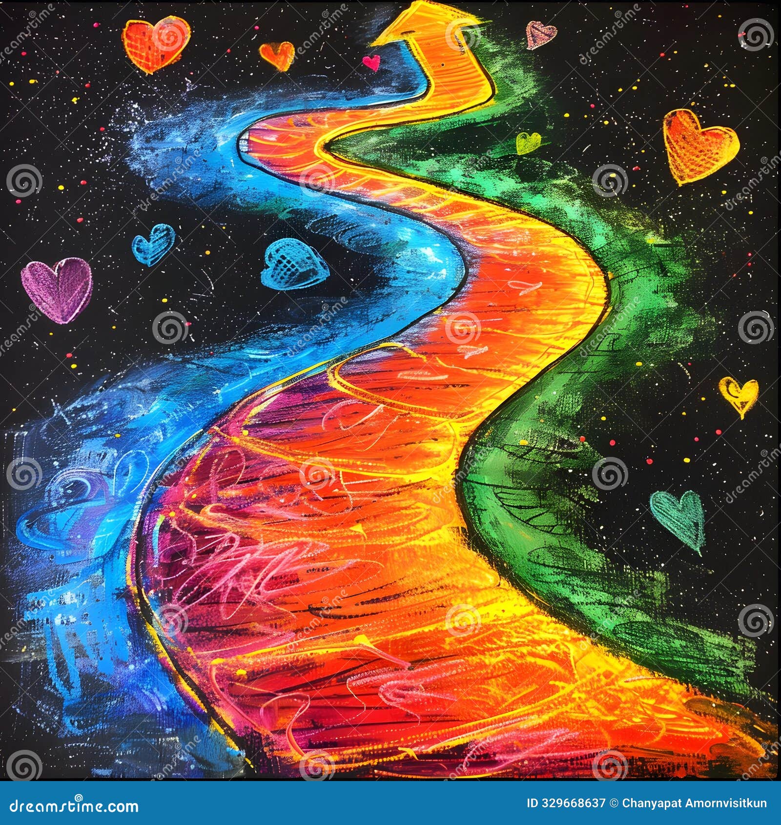 The colorful path of love stock illustration. Illustration of border ...