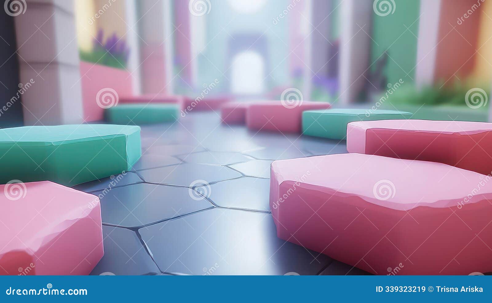 A Colorful Pathway with Hexagonal Stones in a Serene, Stylized ...