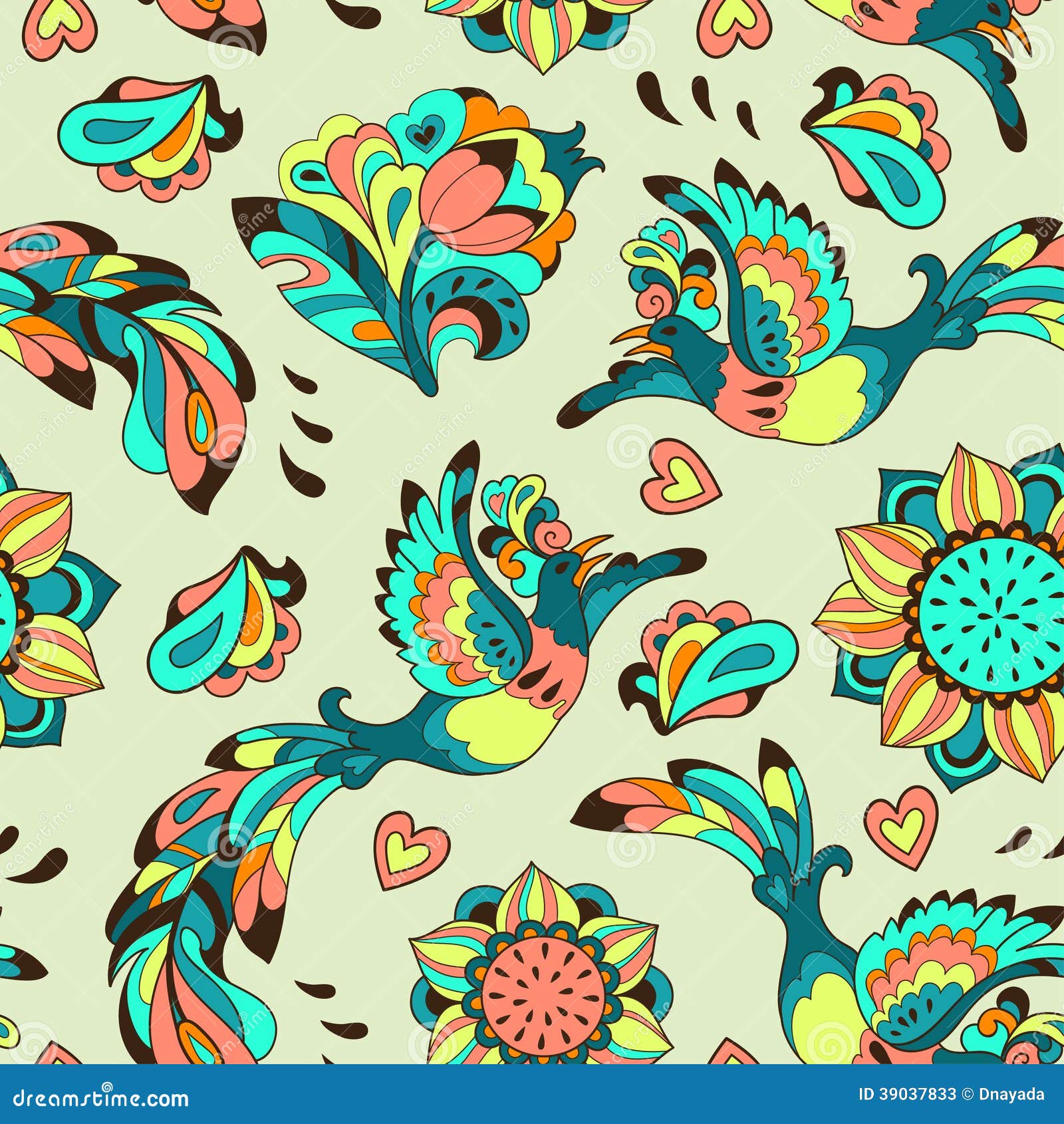 Colorful Pattern with Bird Phoenix and Sunflower Stock Vector ...