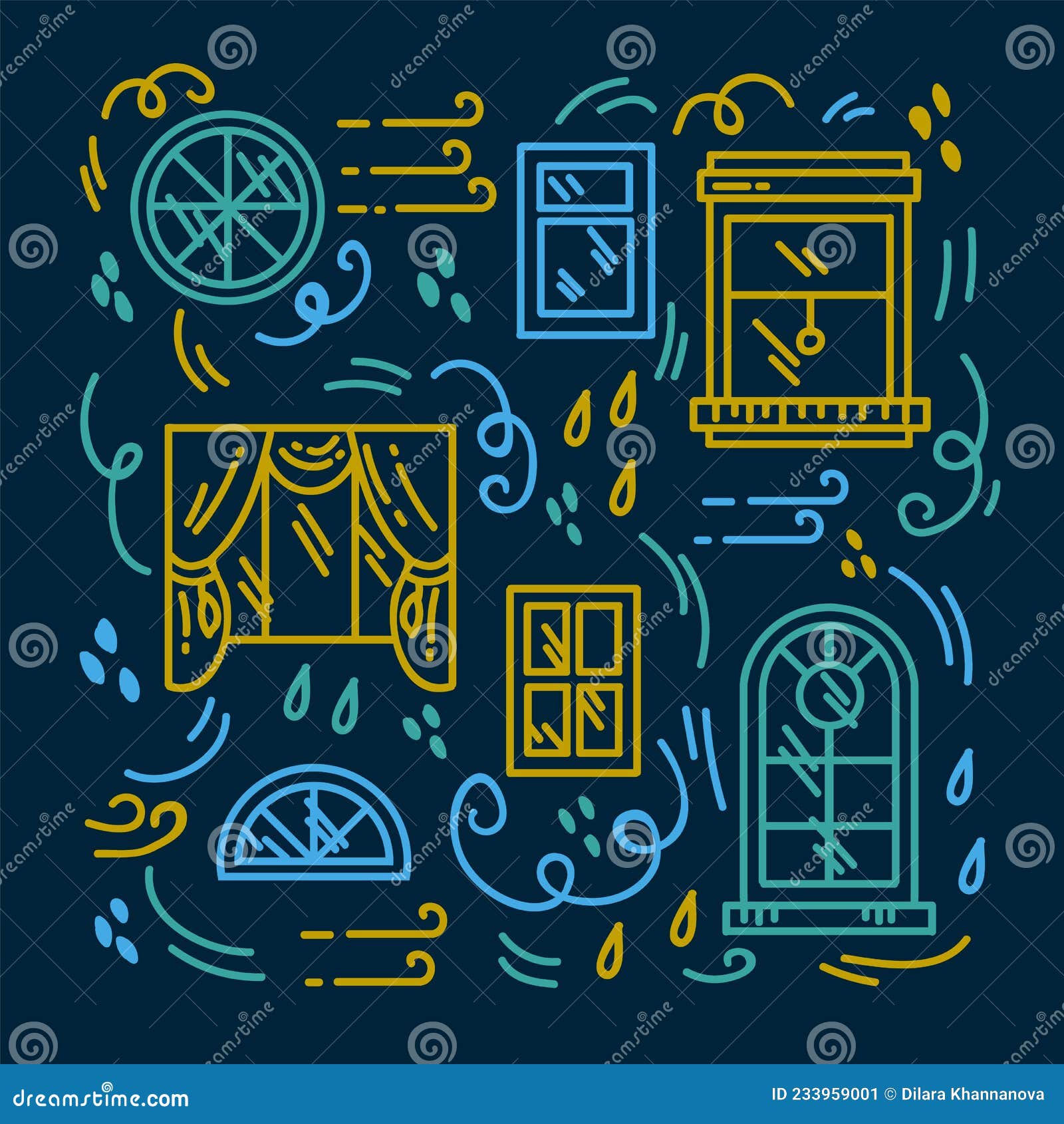 Colorful Pattern with Different Windows. Cartoon Background with Window ...