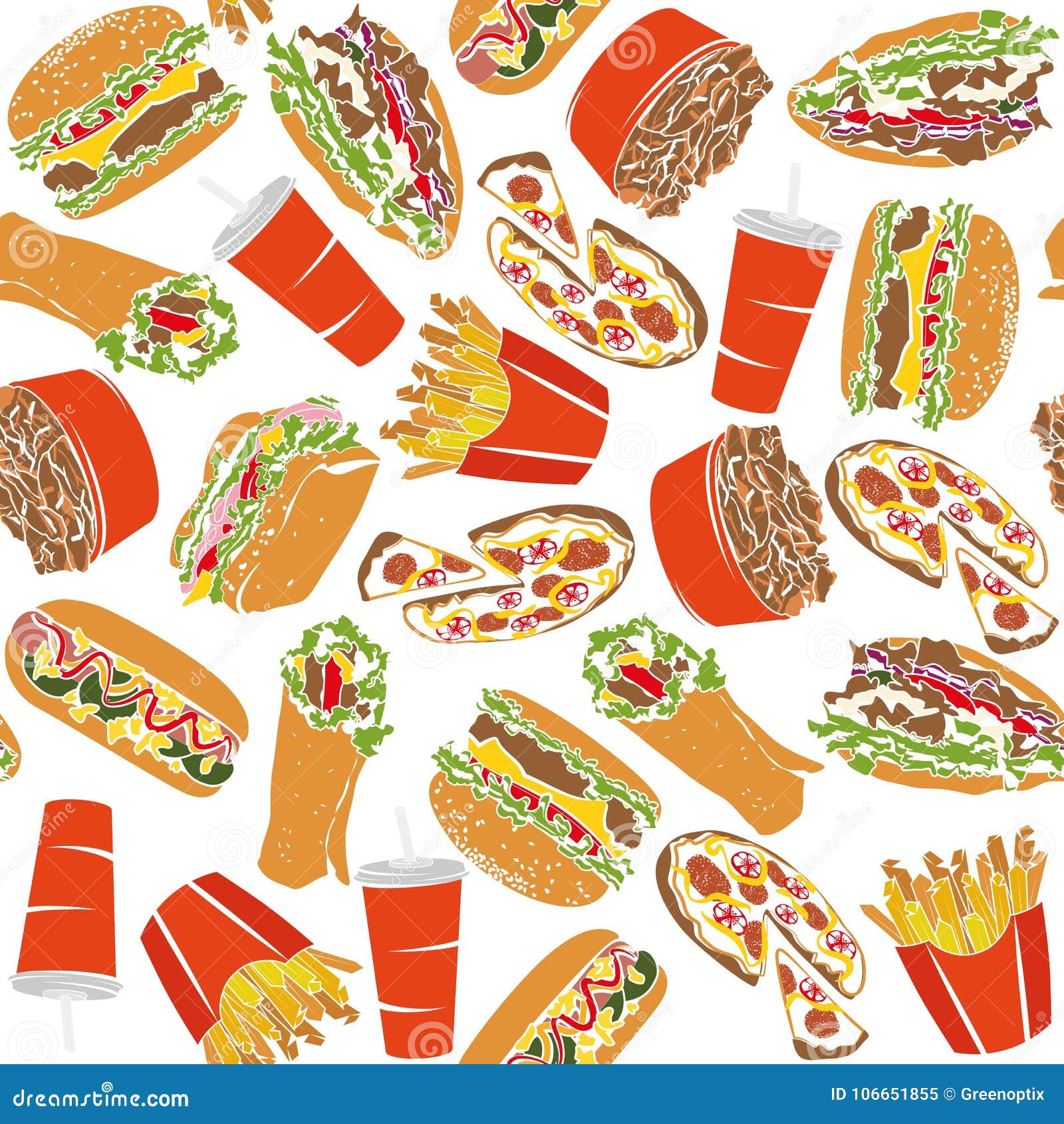 Colorful Pattern Fast Food I Stock Vector - Illustration of snack ...