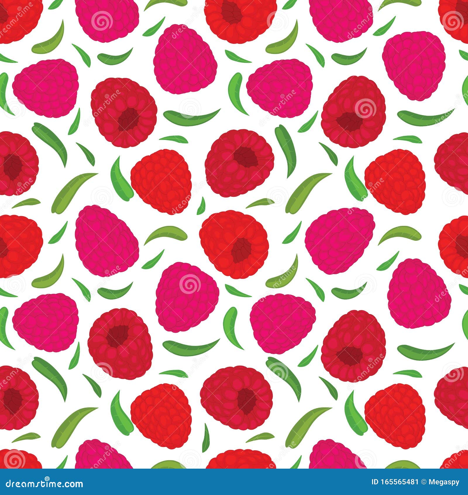 Seamless Pattern with Illustration of Ripe Raspberry and Leaves. with ...