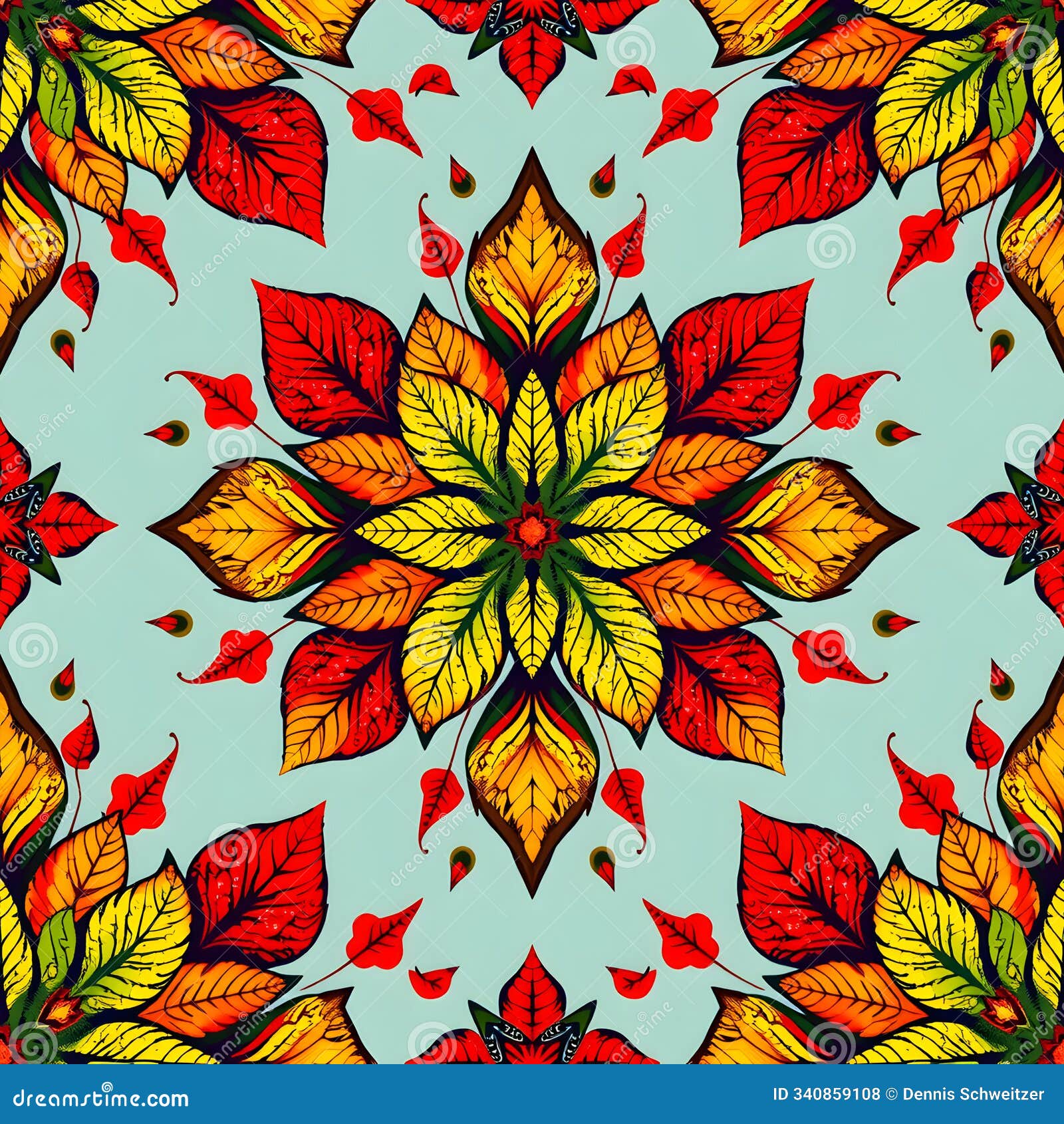 A Colorful Pattern of Leaves with Different Shapes and Sizes in a ...