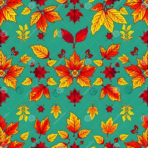 A Colorful Pattern of Leaves with Different Shapes and Sizes in a ...