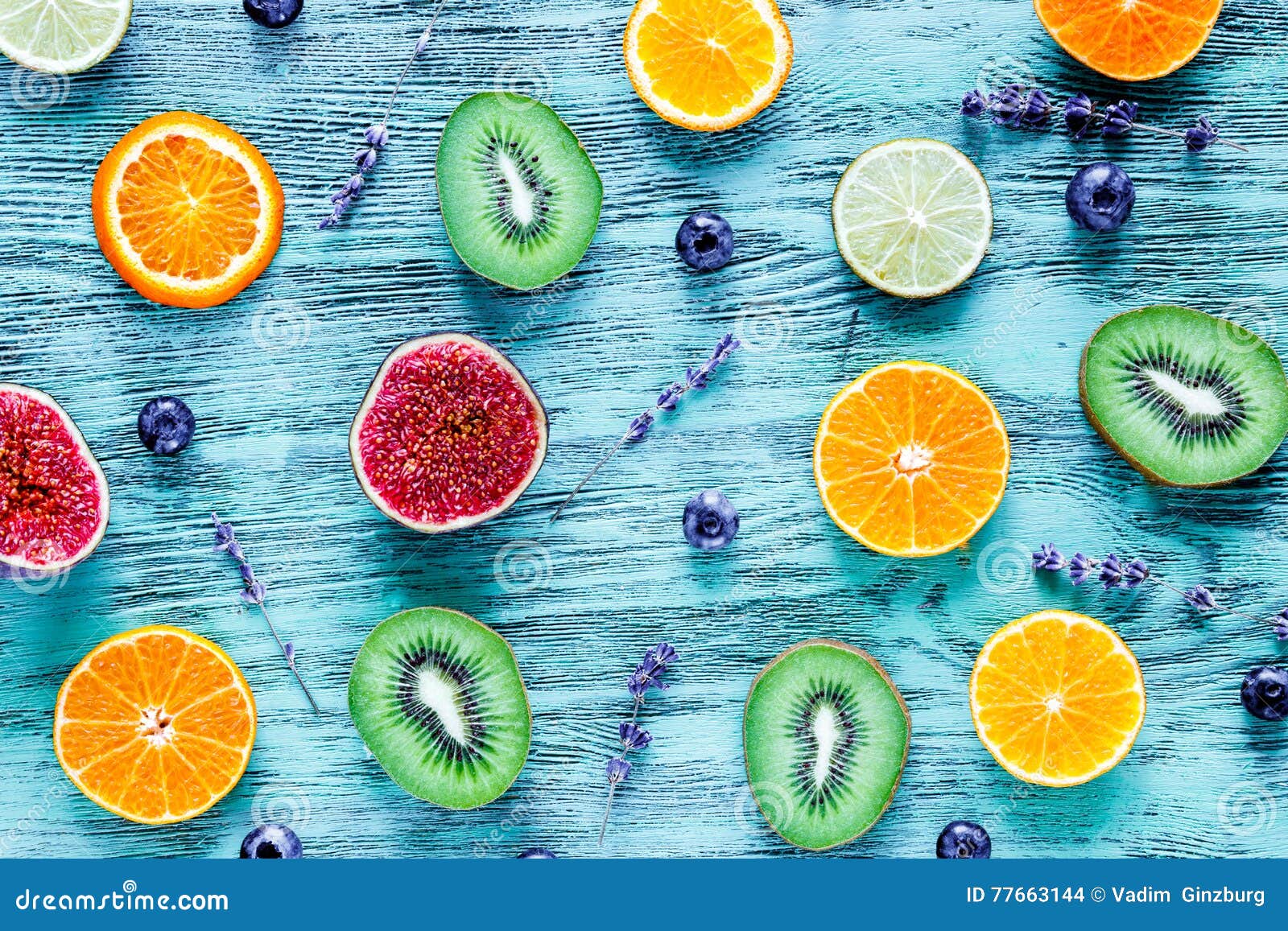 Colorful Pattern Made of Fruits on Green Wood Stock Photo - Image of ...