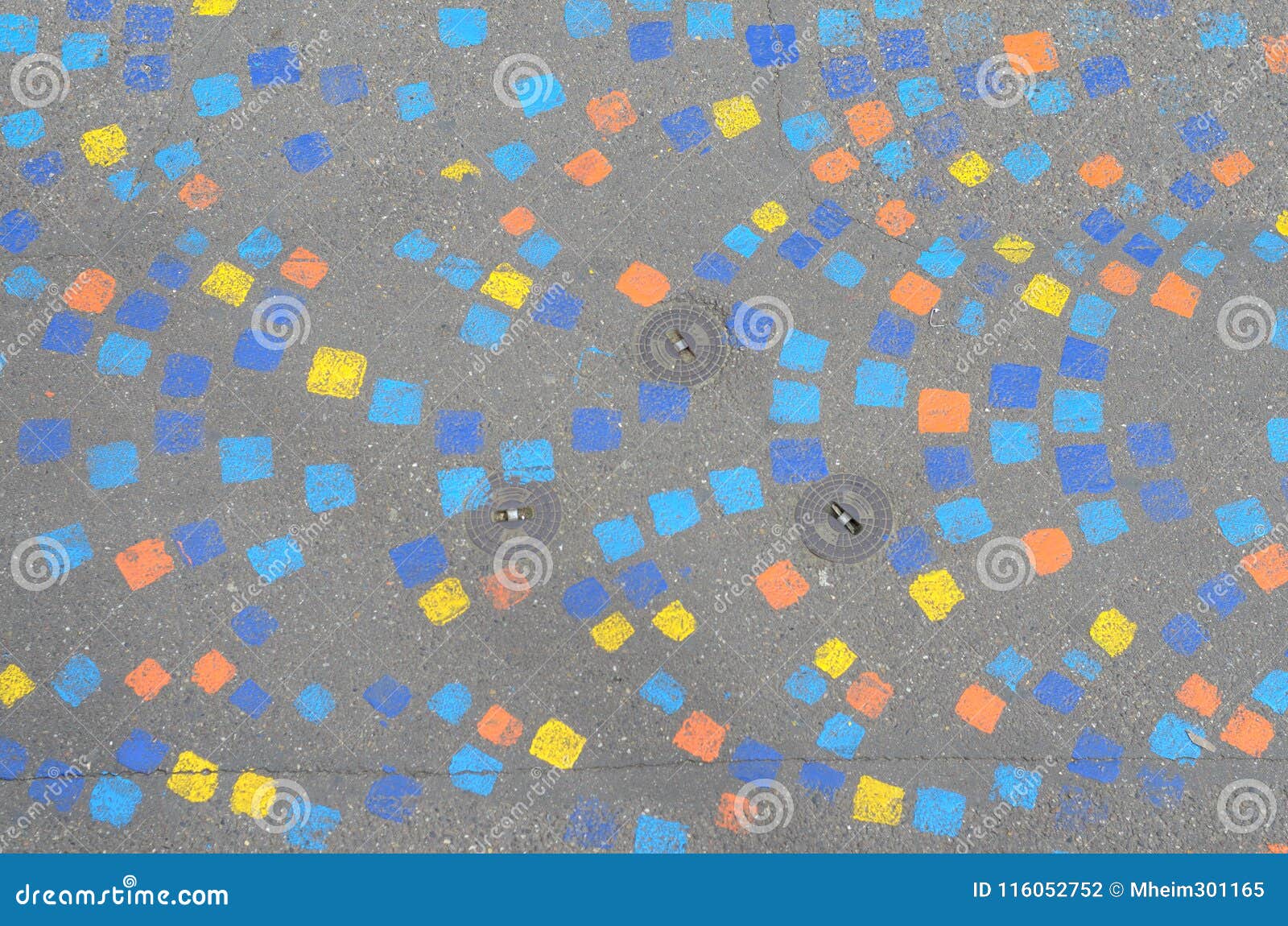 Colorful Pattern of Painted Squares on a Street Stock Photo - Image of ...