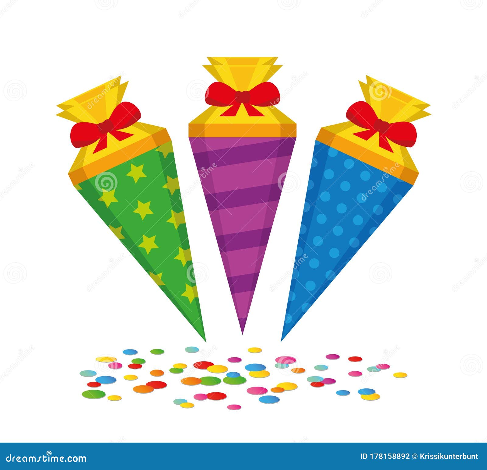 Colorful Pattern School Candy Cone with Confetti Stock Vector ...