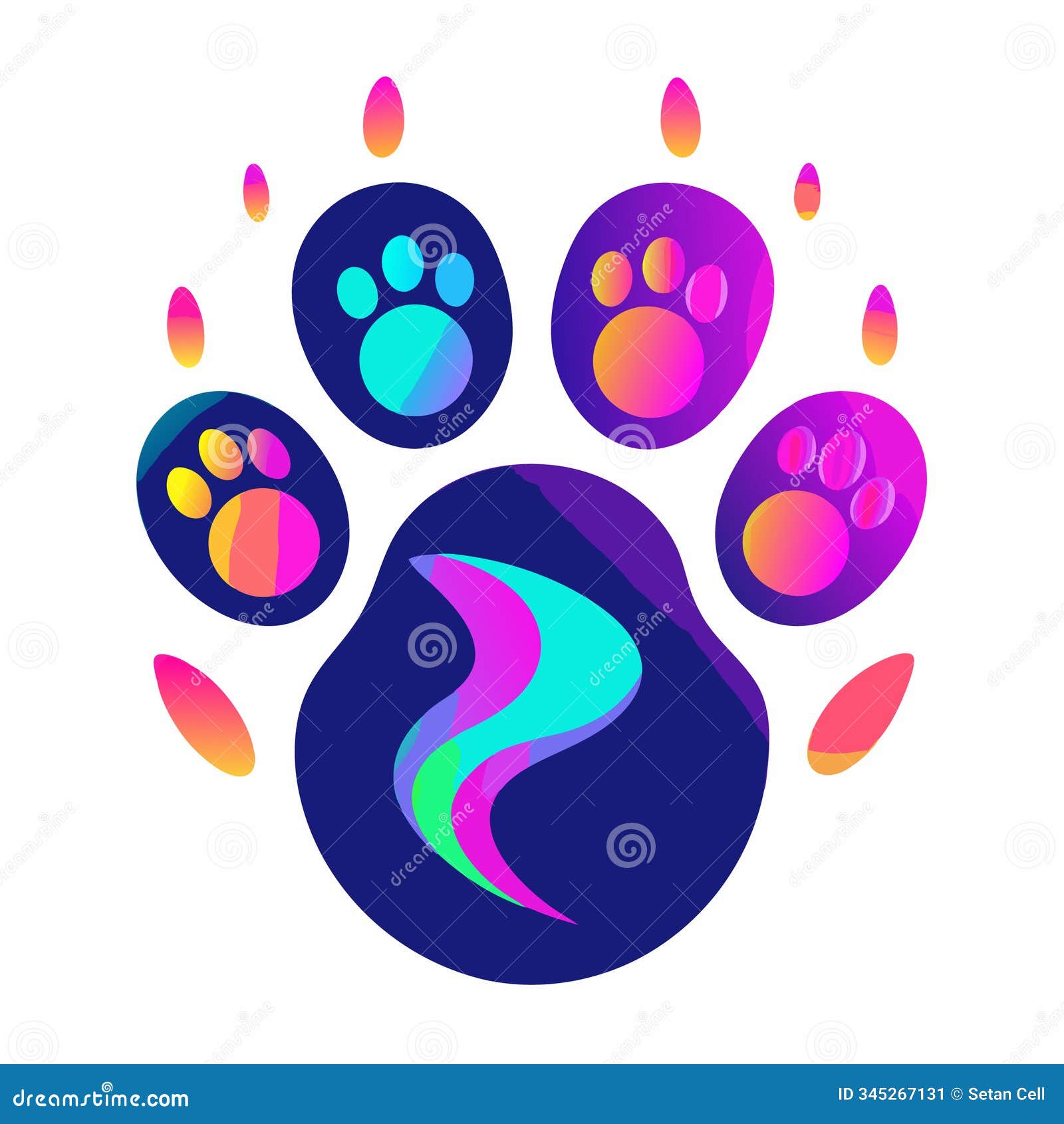 Colorful Paw Print with a Swirl Design. (1 Stock Vector - Illustration ...