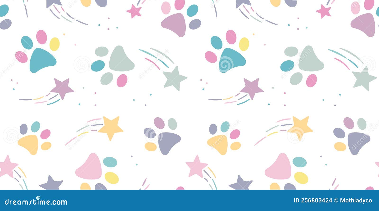 Colorful Paws on White Background, Seamless Paw Pattern Stock Vector ...