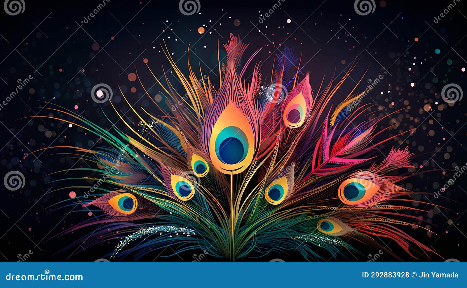 Colorful Peacock Feathers on a Dark Background. Vector Illustration ...
