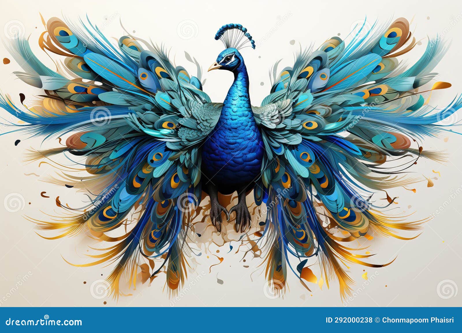 Colorful Peacock On White Background Hand Drawn Illustration Ai