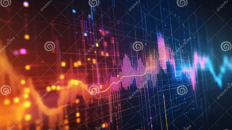 Colorful Peaks and Valleys on a Grid Background Represent Data Visualization and Analytics in a ...