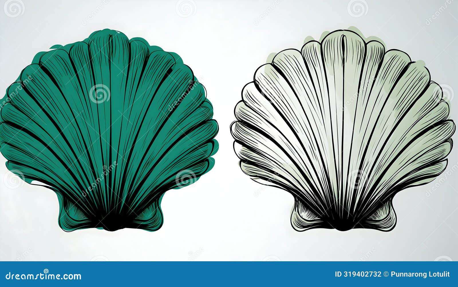 Colorful Pearl Shells with Continuous One Line Style on Digital Art ...