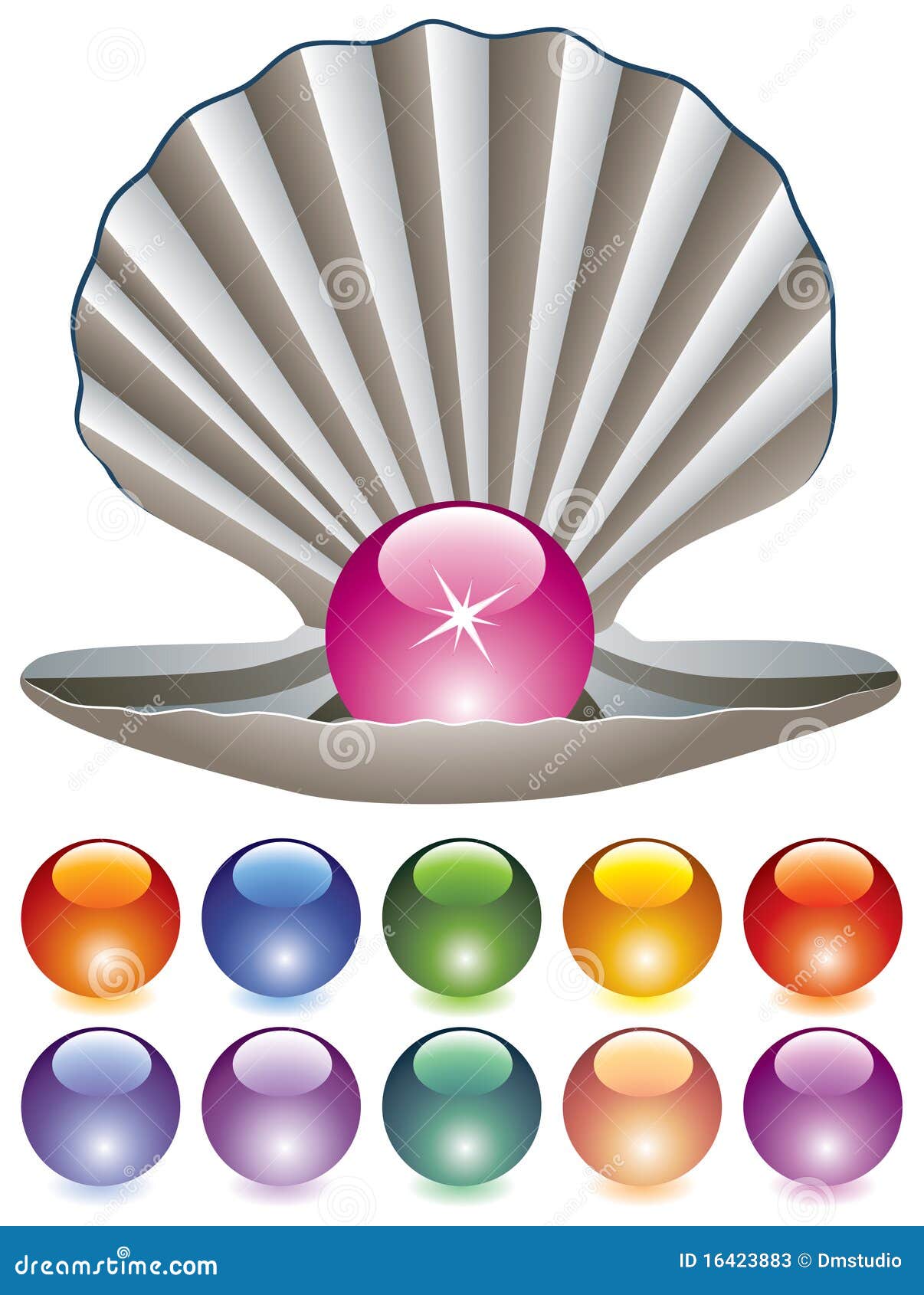 Colorful Pearls and a Shell Stock Vector - Illustration of pearl, pink ...