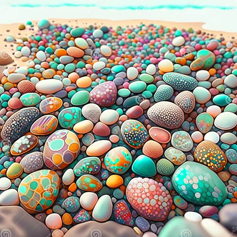 Colorful Pebbles on the Beach, 3d Rendering. Computer Digital Drawing ...