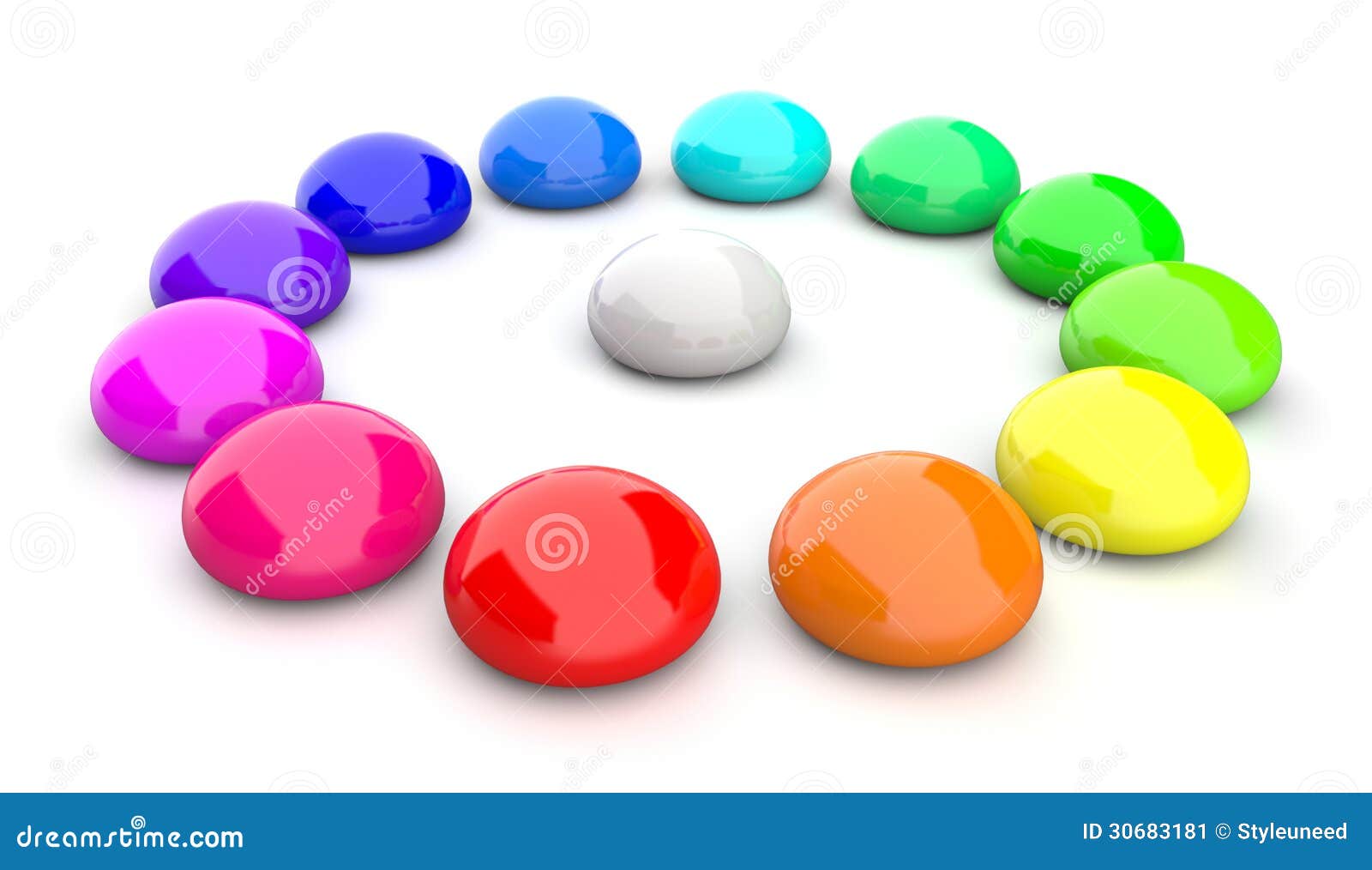 Colorful Pebbles Spiral In Rainbow Colors For Chakra Healing On White ...