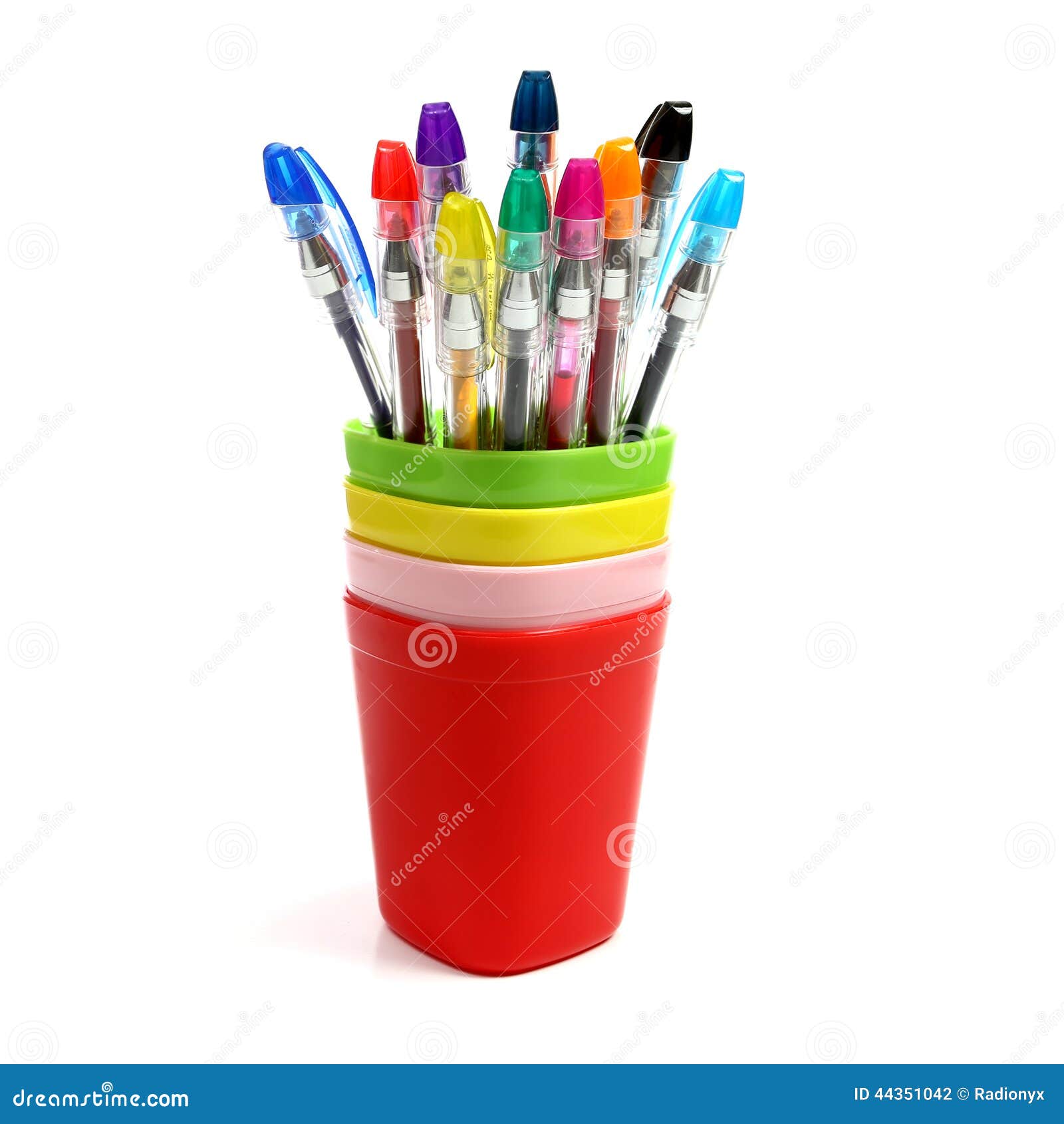 The Colorful Pen in Colorful Mugs. Stock Photo - Image of pink, green ...