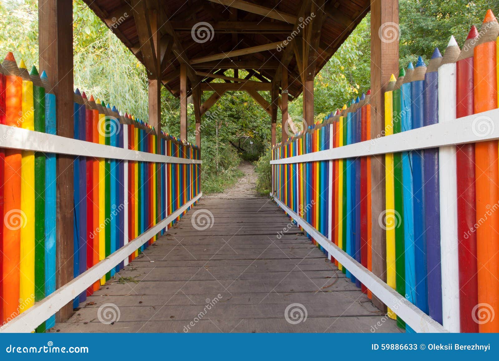 Colorful pencil bridge stock image. Image of crayon, fence - 59886633