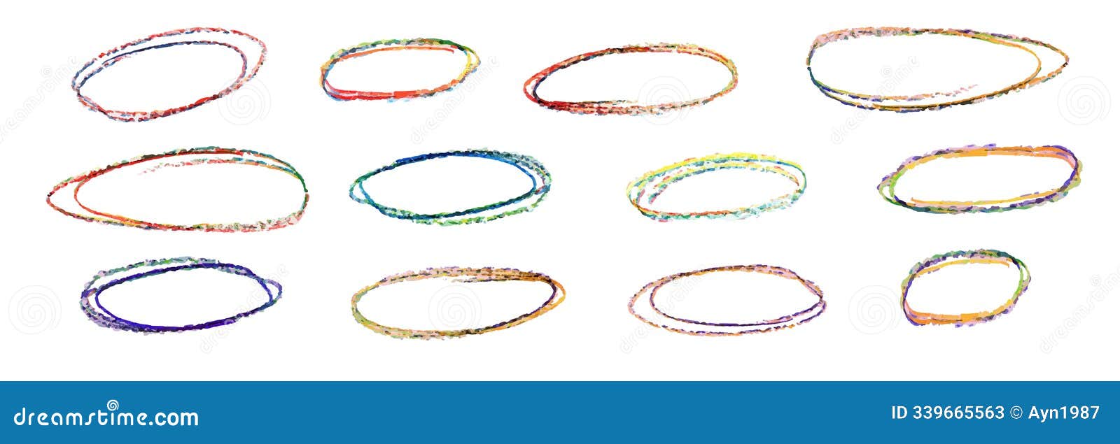 Colorful Pencil Highlight Circles. Crayon Handwritten Ellipses Doodle ...