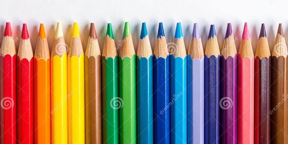 Colorful Pencil Spectrum a Row of Sharpened Crayons in a Rainbow Pattern Stock Illustration ...