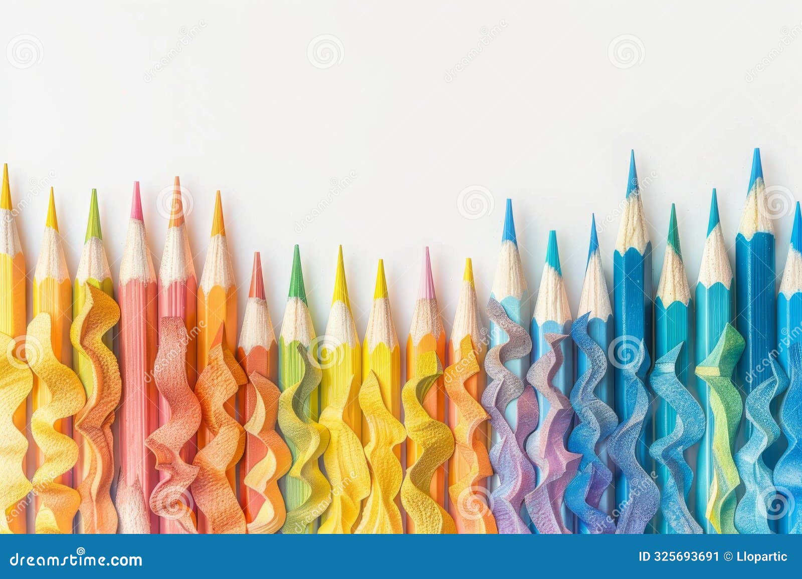 Colorful Pencils Arranged in a Wave Pattern with Matching Painted Lines ...