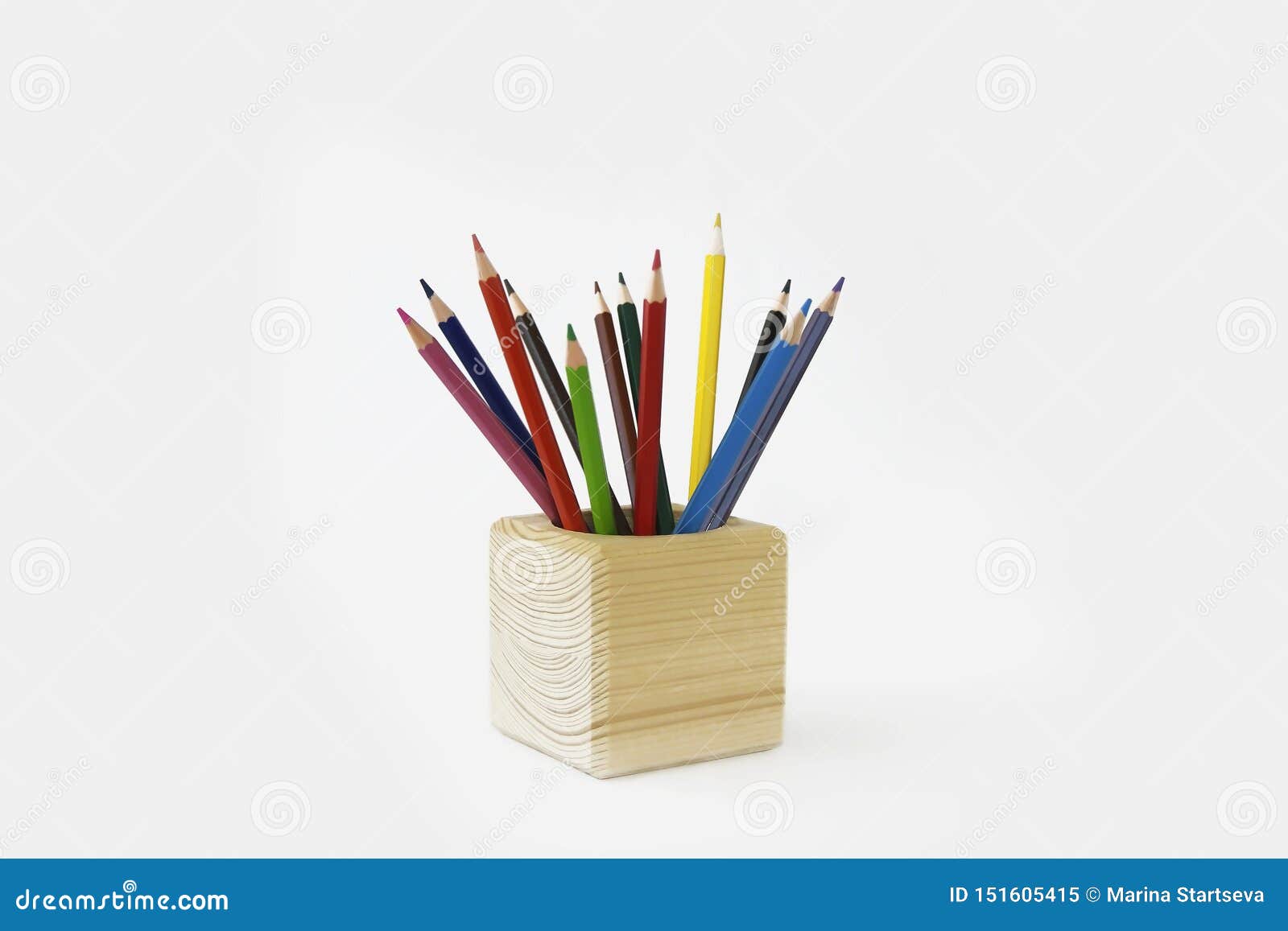 Colorful Pencils for Drawing in a Wooden Cube Stock Image - Image of ...