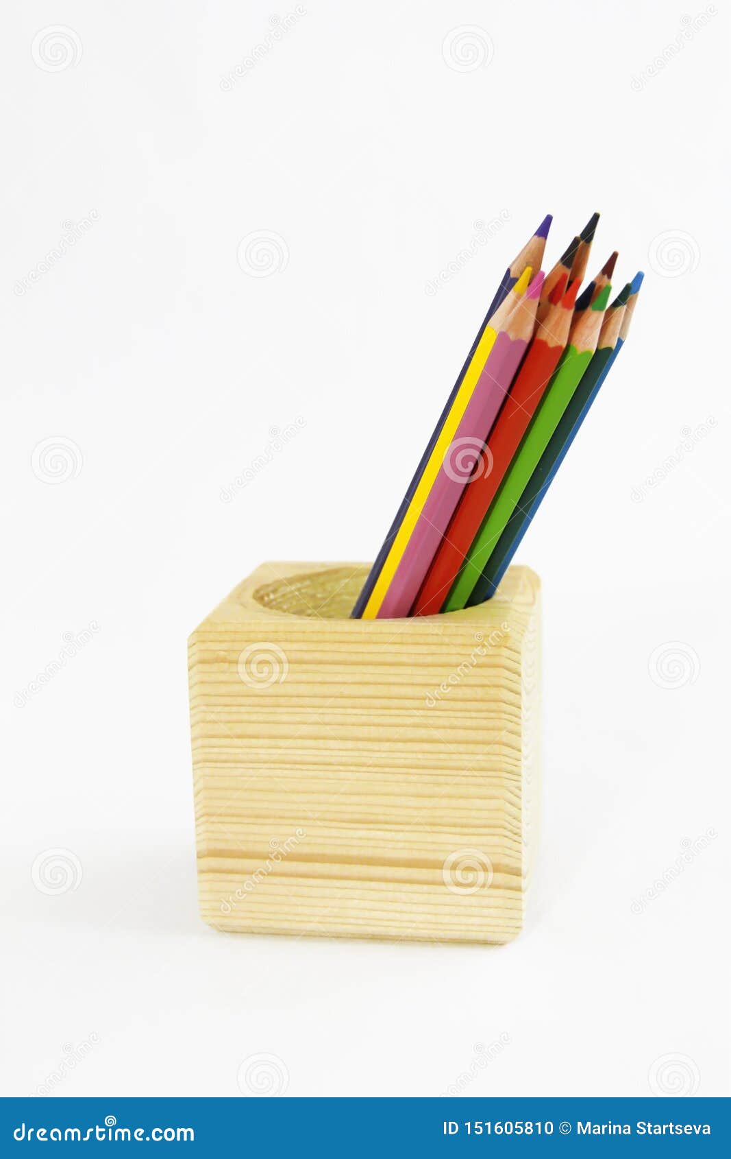 Colorful Pencils for Drawing in a Wooden Cube Stock Photo - Image of ...