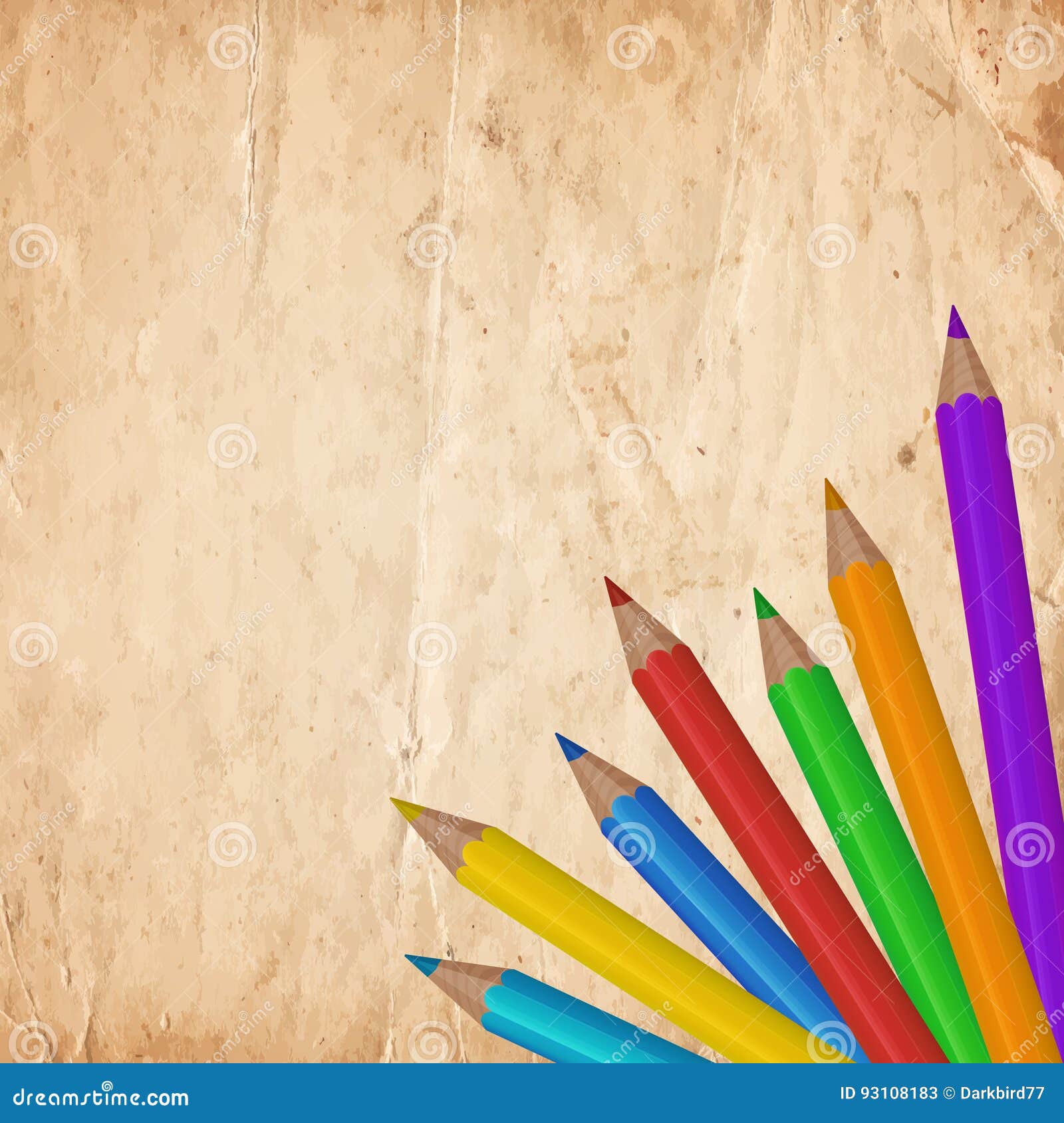 Colorful Pencils on the Old Paper Background Stock Illustration ...