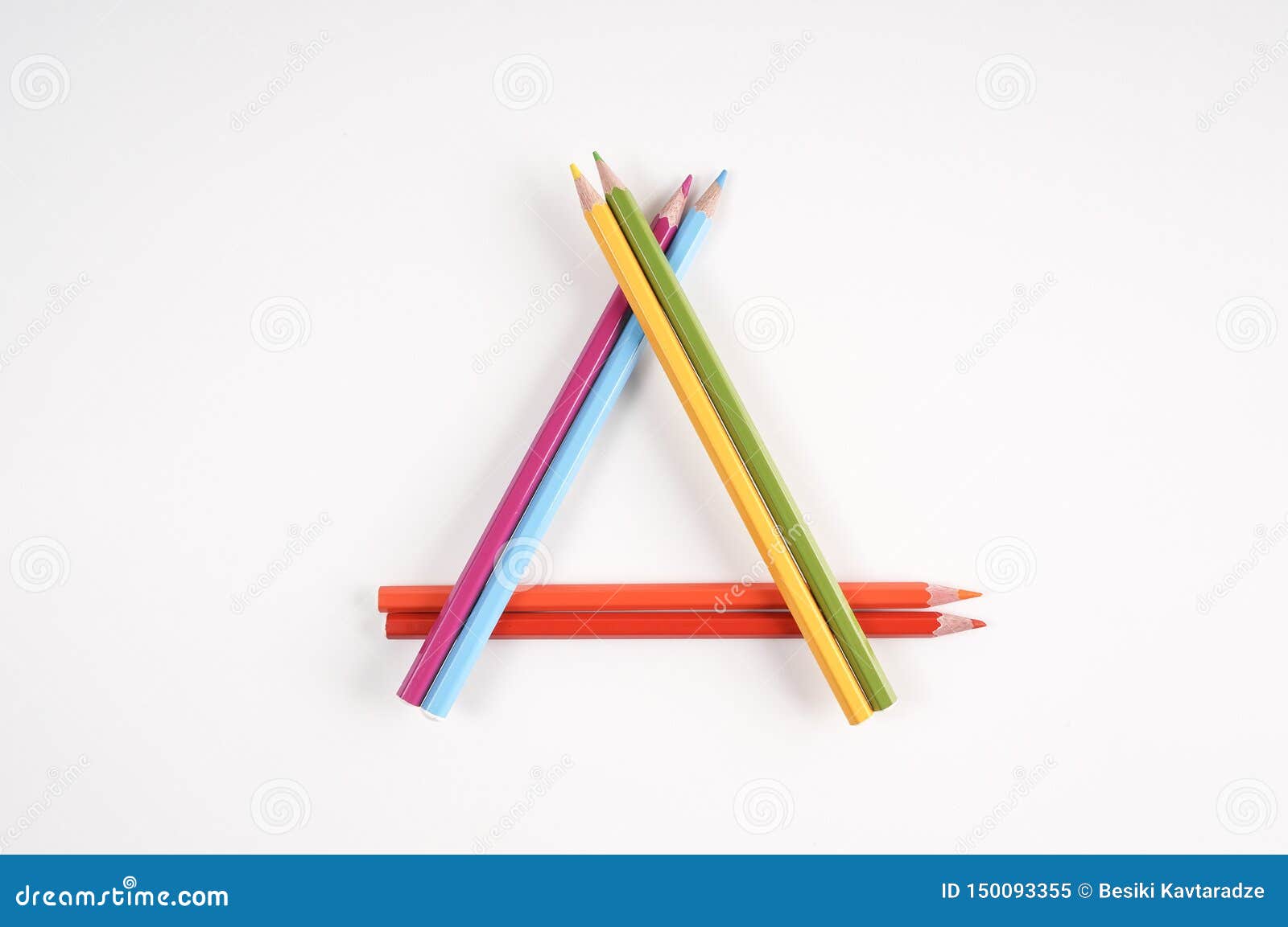 Colorful Pencils in a for of a Triangle White Background. Stock Image ...