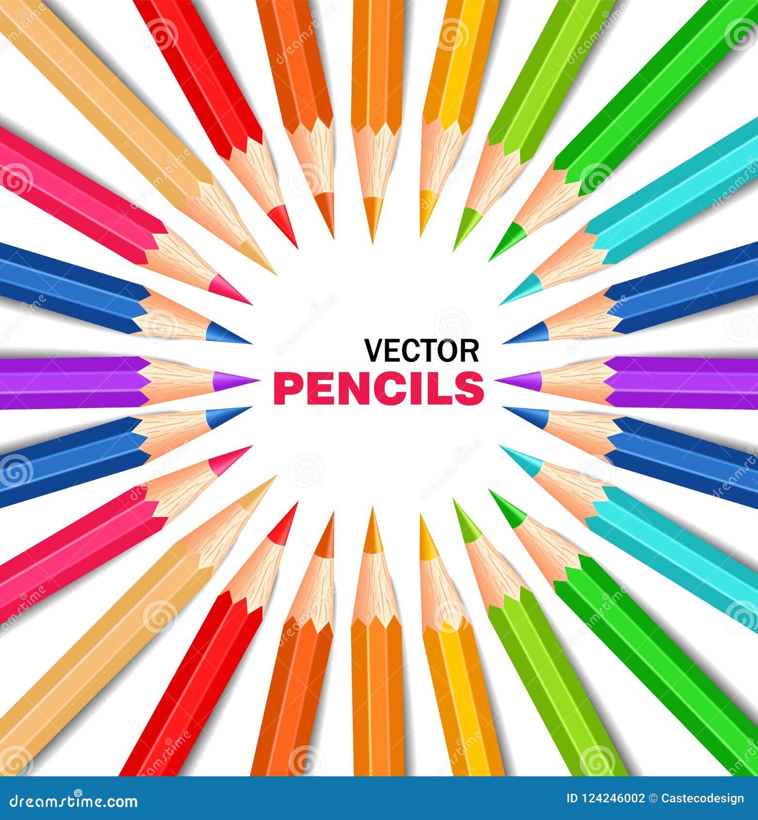 Colorful Pencils Vector Realistic. Creative Round Frame Illustrations ...