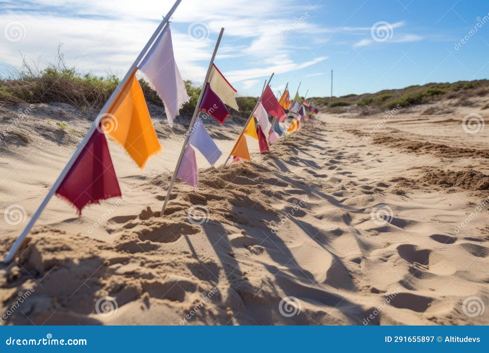 Colorful Pennant Flags Planted in Soft, Sandy Terrain Stock Image ...
