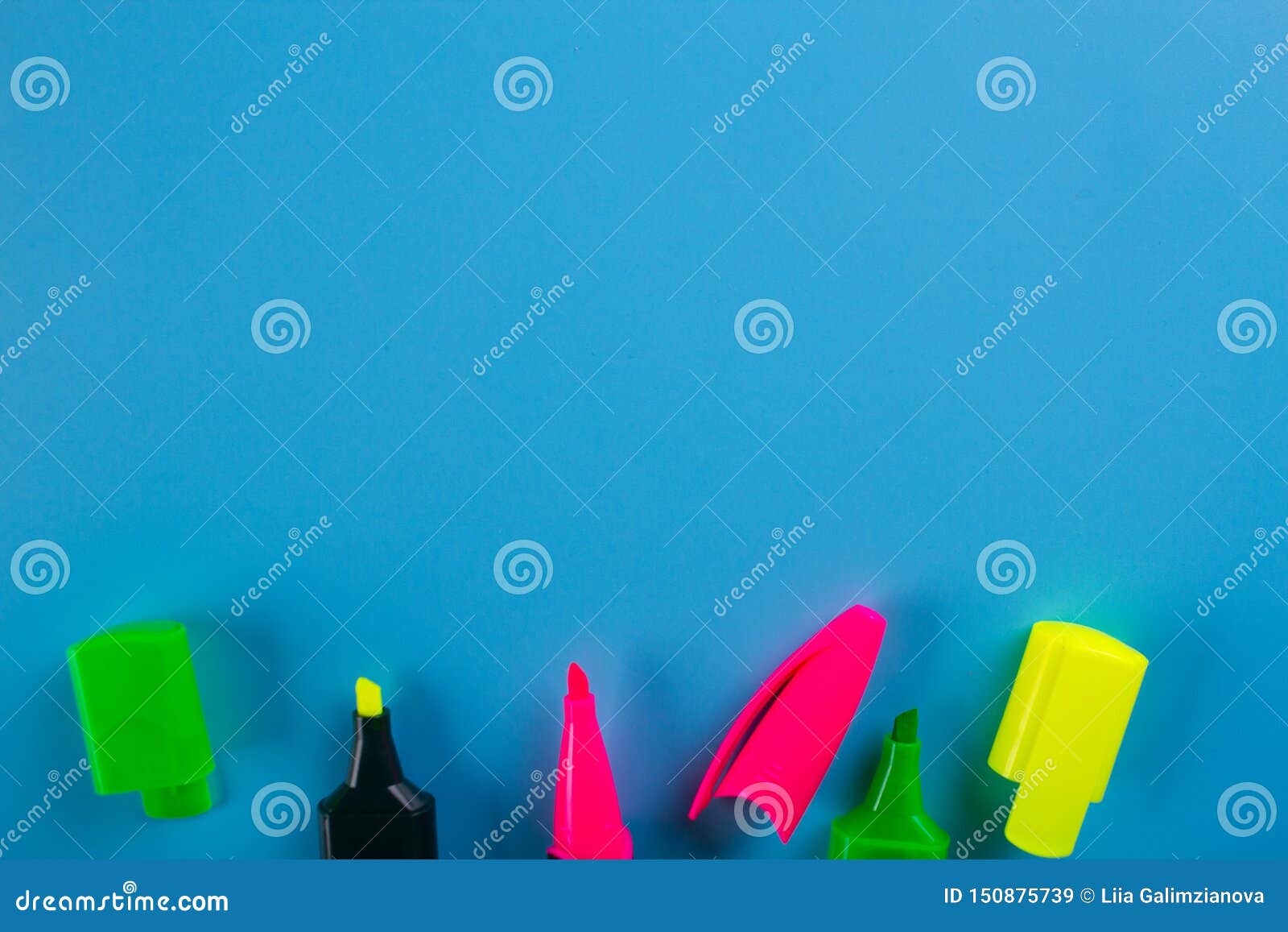 Colorful Pens on Blue Background Stock Image - Image of abstract, pens ...