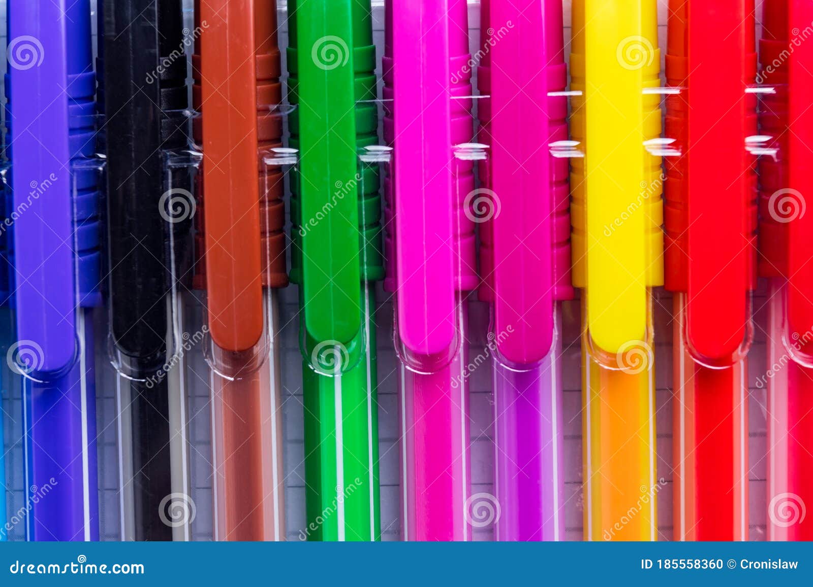 Colorful pens in a row stock photo. Image of concept - 185558360