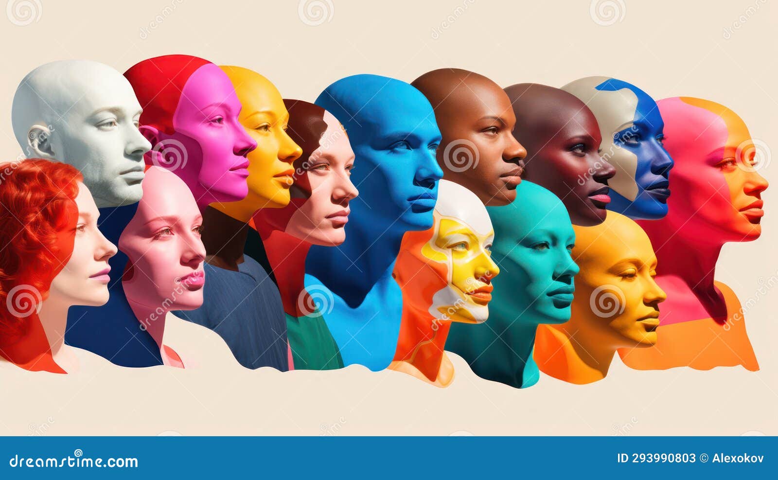 Colorful People Heads and Faces Collage AI Generated Stock Illustration ...
