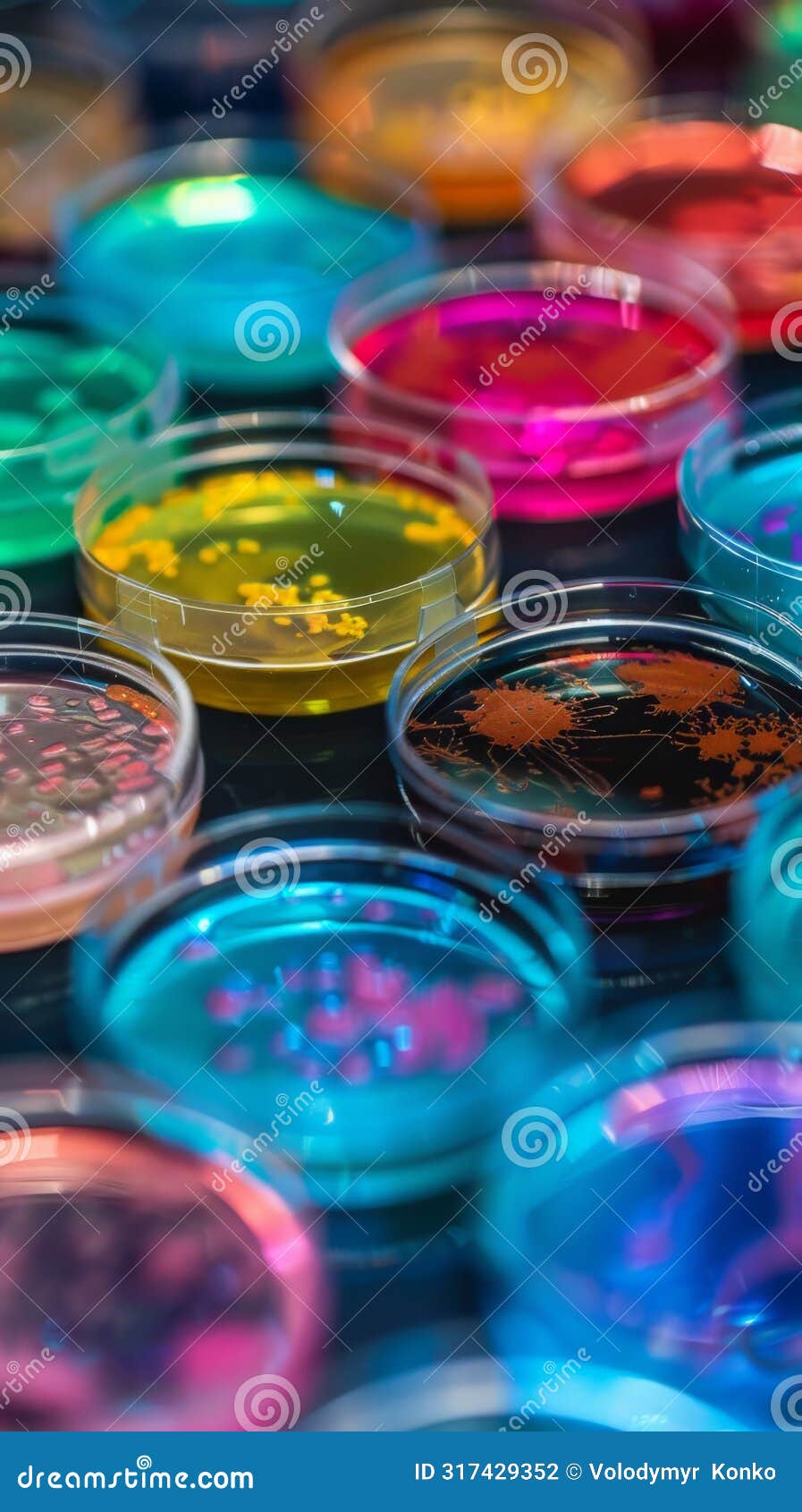Colorful Petri Dishes with Various Bacterial Cultures Stock Photo ...