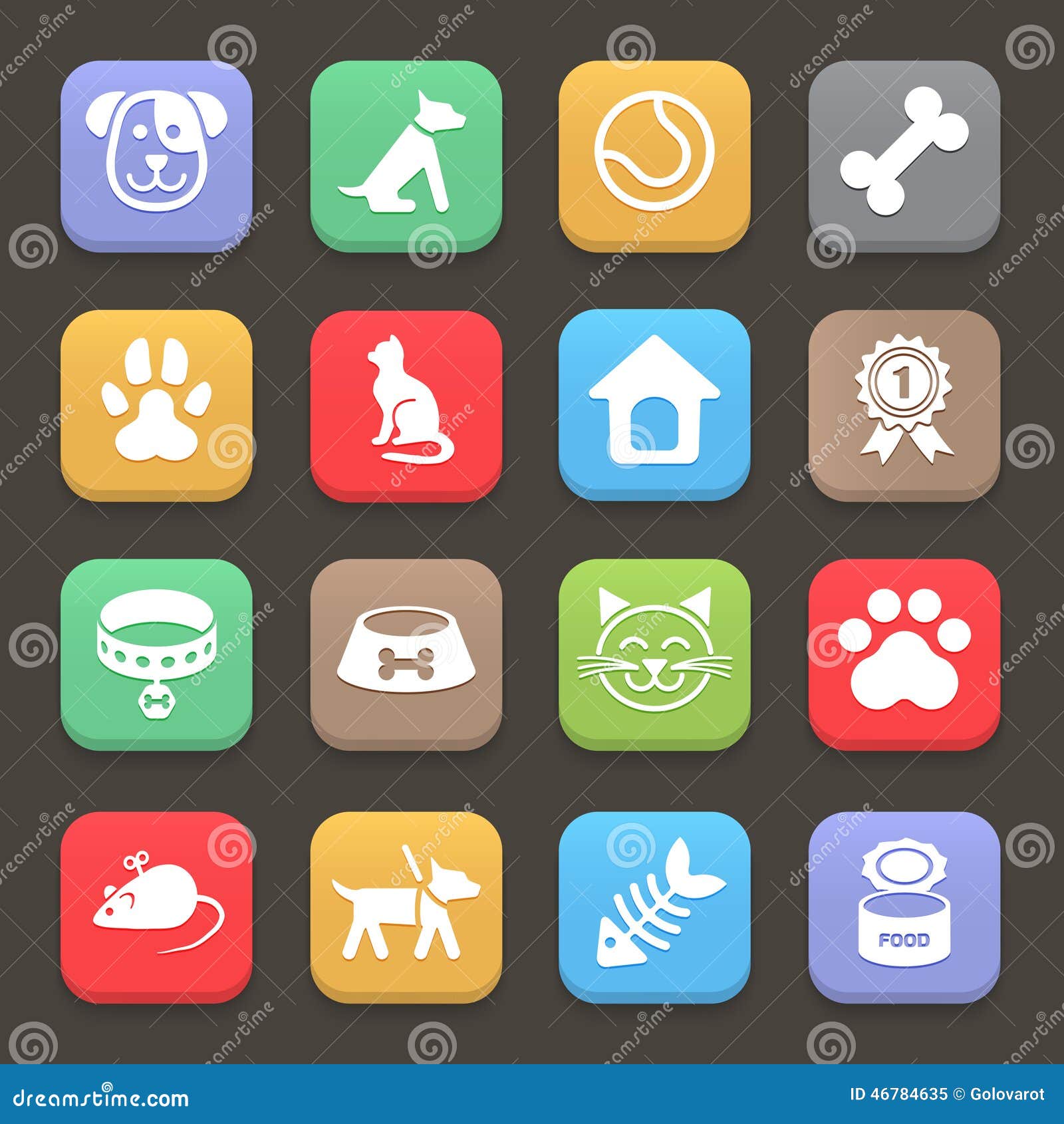 Colorful Pets Icons Set for Web or Mobile. Vector Stock Vector ...