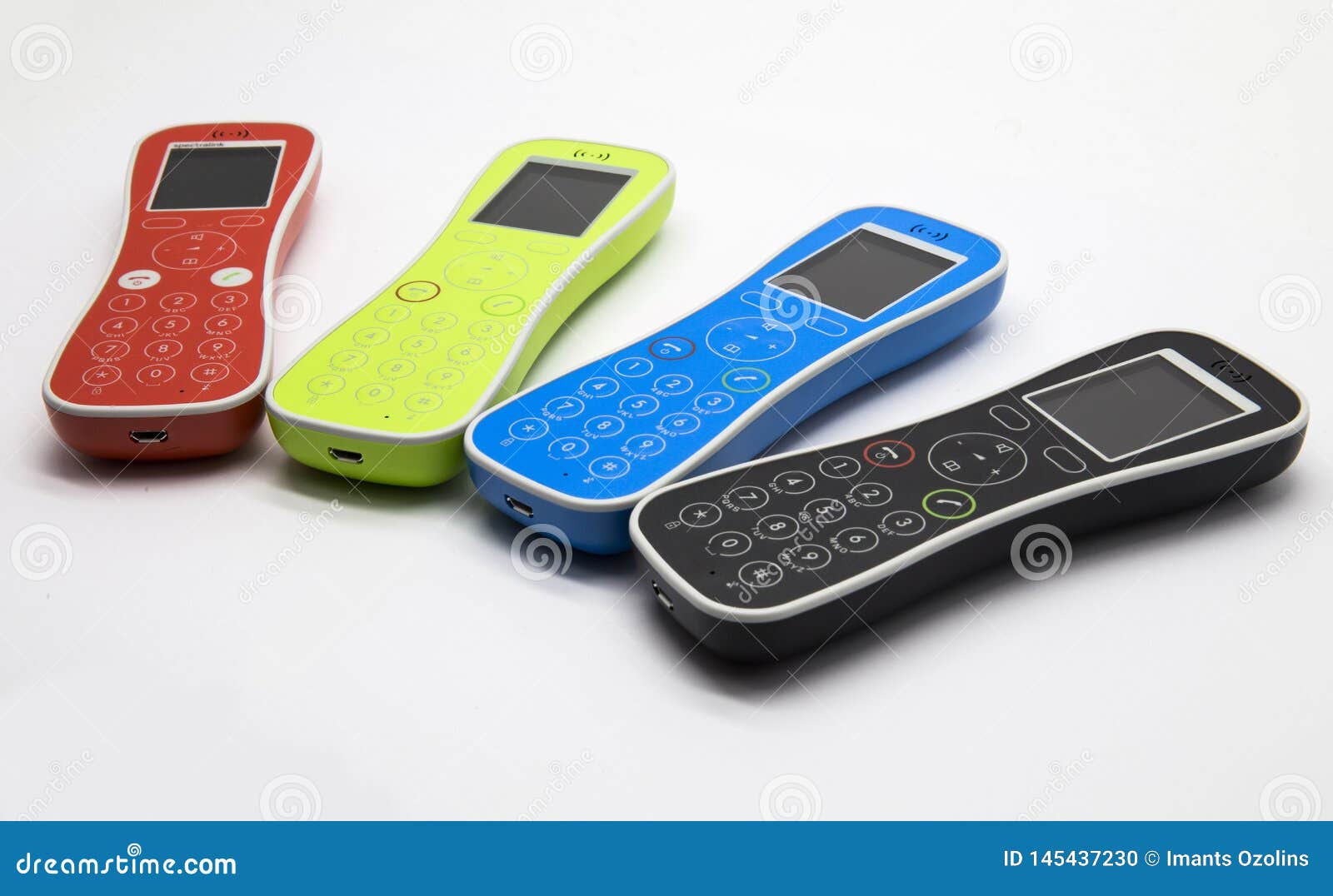Four colorful phones stock photo. Image of phone, yellow - 145437230