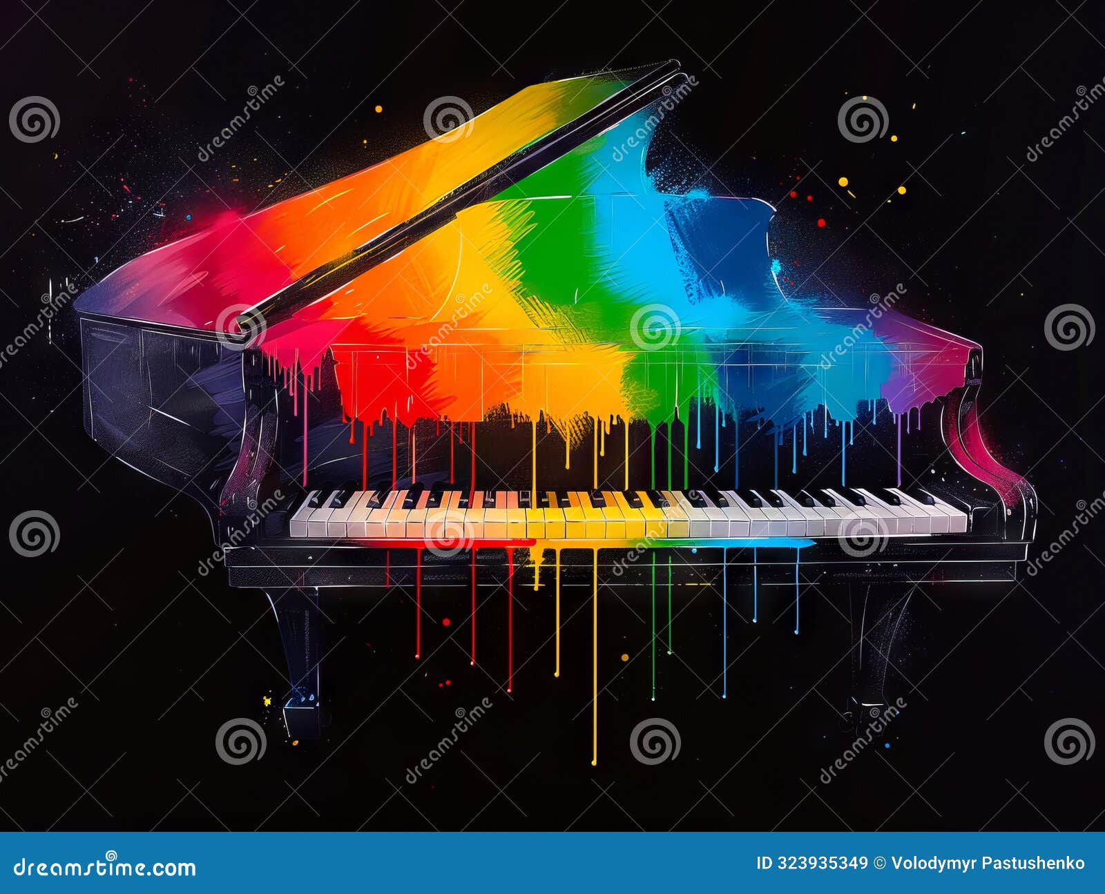 A Colorful Piano with Rainbow Paint on it Stock Image - Image of ...