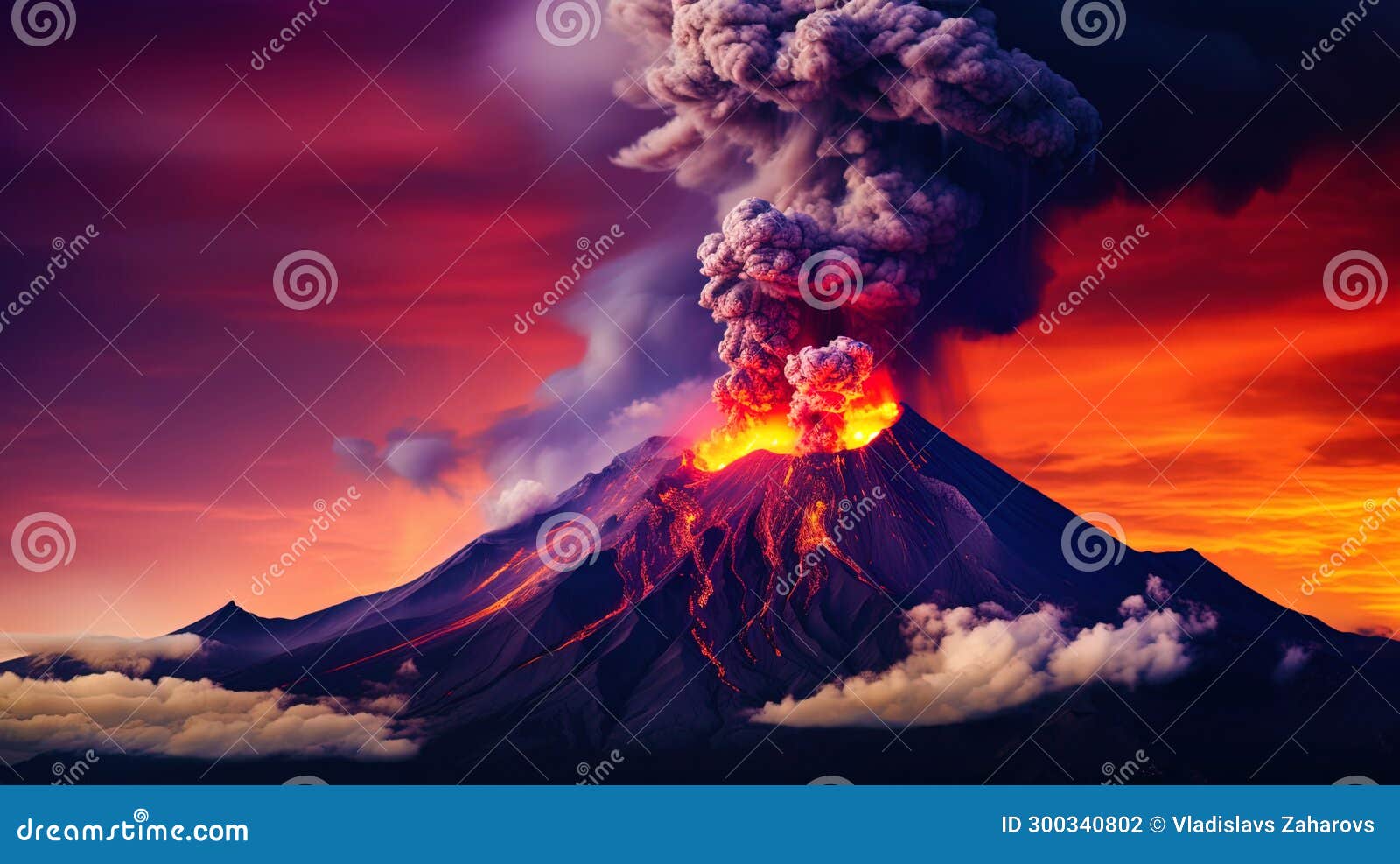 Colorful Picture: Eruption of a Volcano with Clouds of Smoke Stock ...