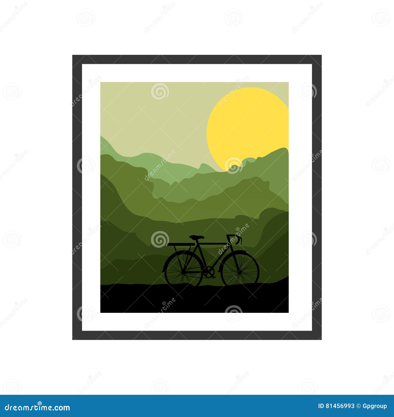 Colorful Picture Frame with Bicycle and Sun Stock Illustration ...