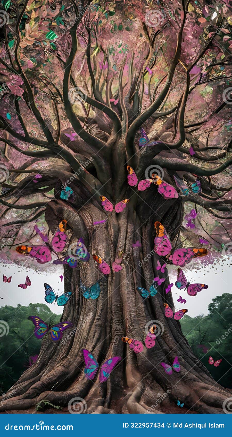 A Colorful Picture of a Tree with Butterflies and a Butterfly Stock ...