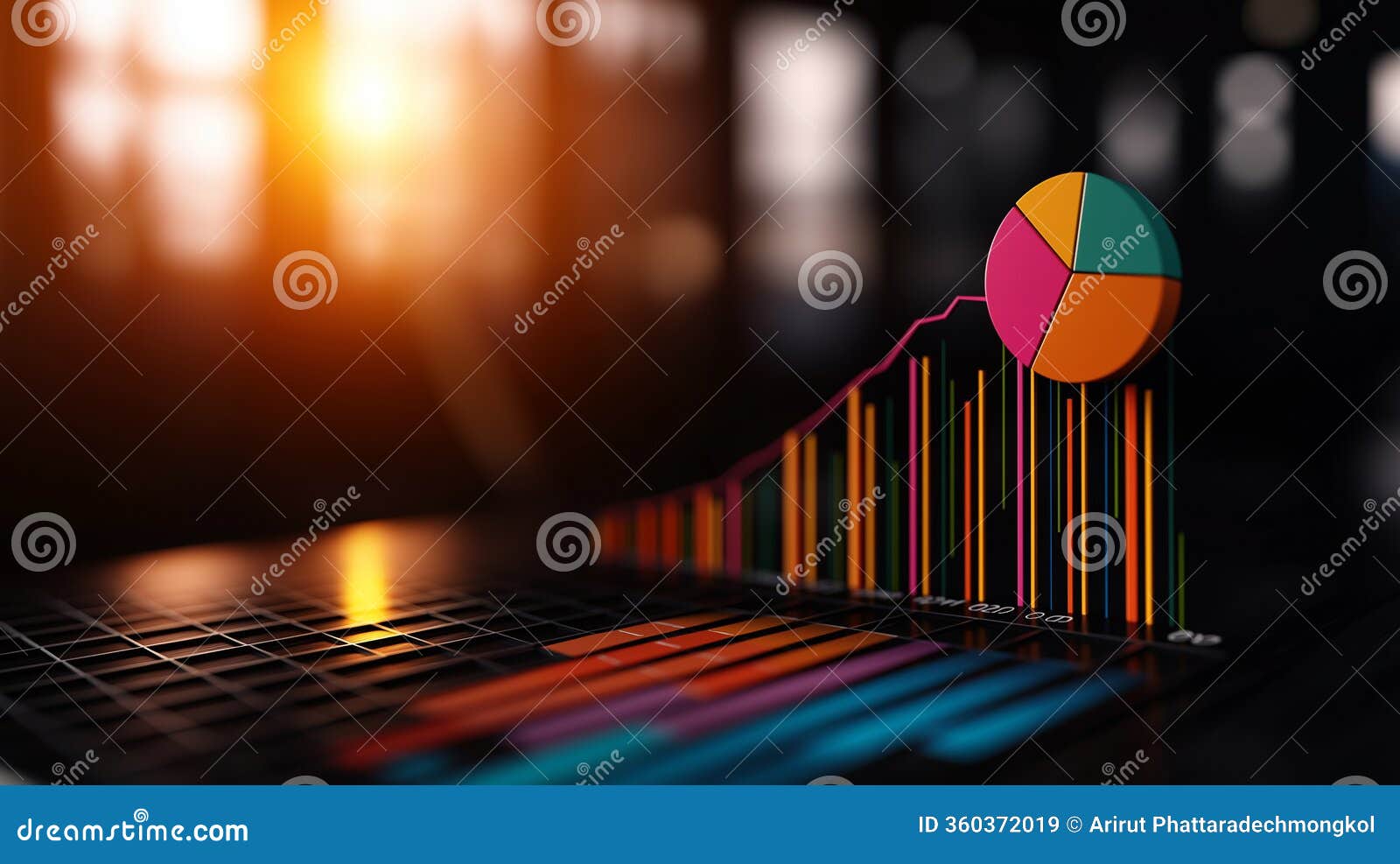 Colorful Pie Chart and Bar Graph on Blurred Office Background ...