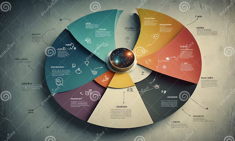 Colorful Pie Chart with Central Red Circle and Various Slices ...