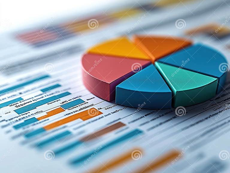 Colorful Pie Chart on Financial Report. Data Visuals Display Financial ...