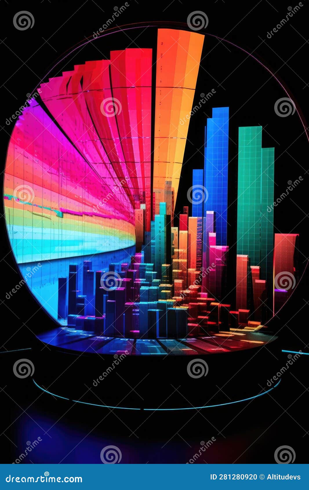 Colorful Pie Charts on a Digital Screen Display Stock Illustration ...