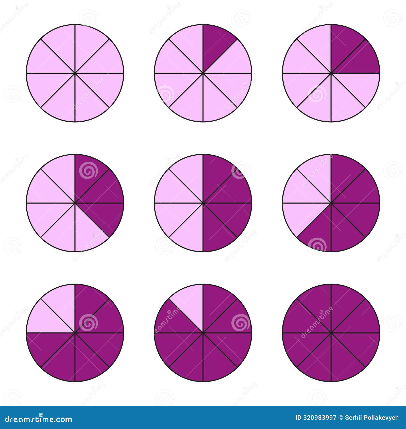Colorful Pie Charts. Pink and Purple. Circular Graph Designs. Modern ...