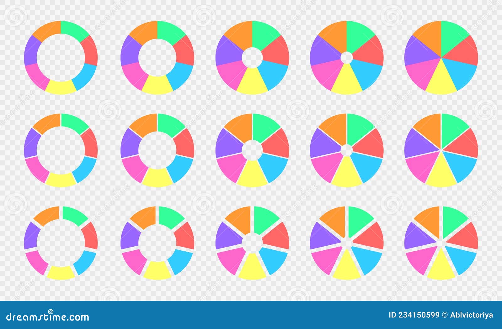 Colorful Pie And Donut Charts Divided In 7 Sections. Circle Diagrams ... Colorful Pie And Donut Charts Divided In 7 Sections. Circle Diagrams ...