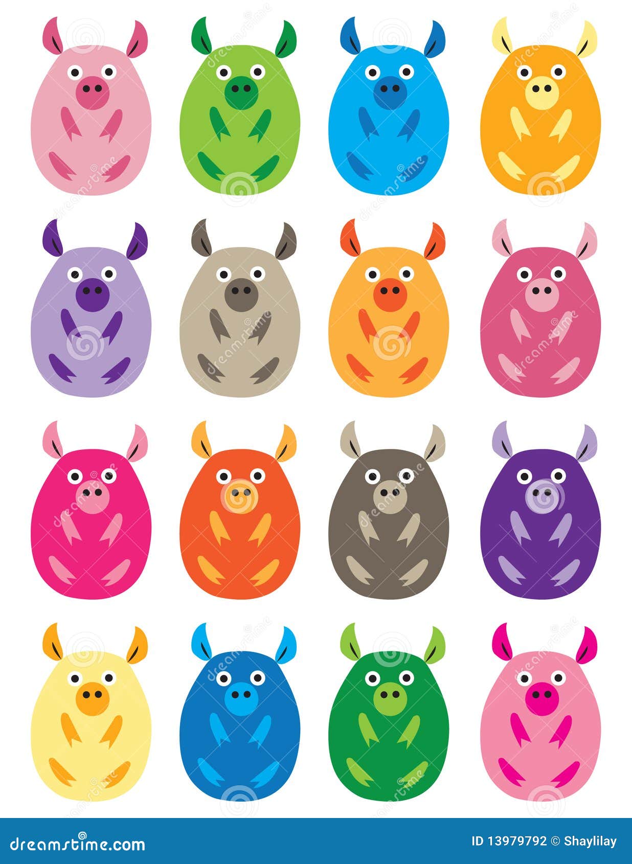 Colorful Pig Bellies stock illustration. Illustration of cute - 13979792