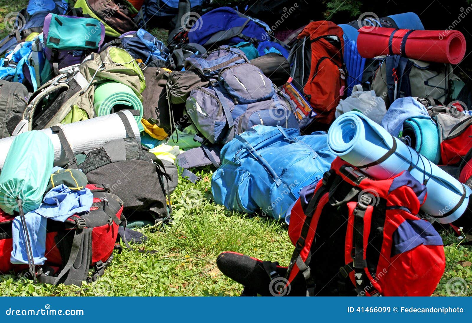 Colorful Pile of Knapsacks of Scouts during an Excursion in the Stock ...