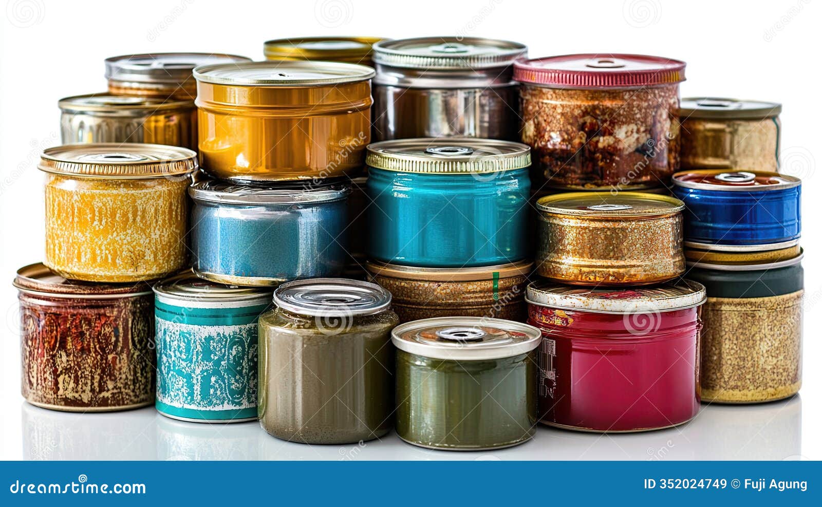 A Colorful Pile of Various Canned Goods on a White Background Stock ...